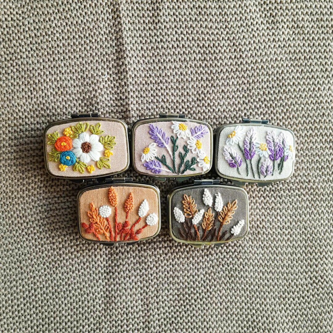 Hand Embroidered Pill Box: Linen Floral Medicine Organizer - Etsy Australia