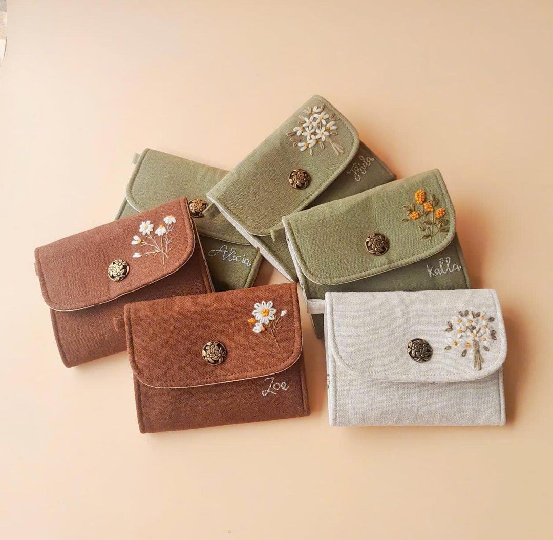 Hand Embroidered Linen Wallet for Women,personalized Wallet,custom ...