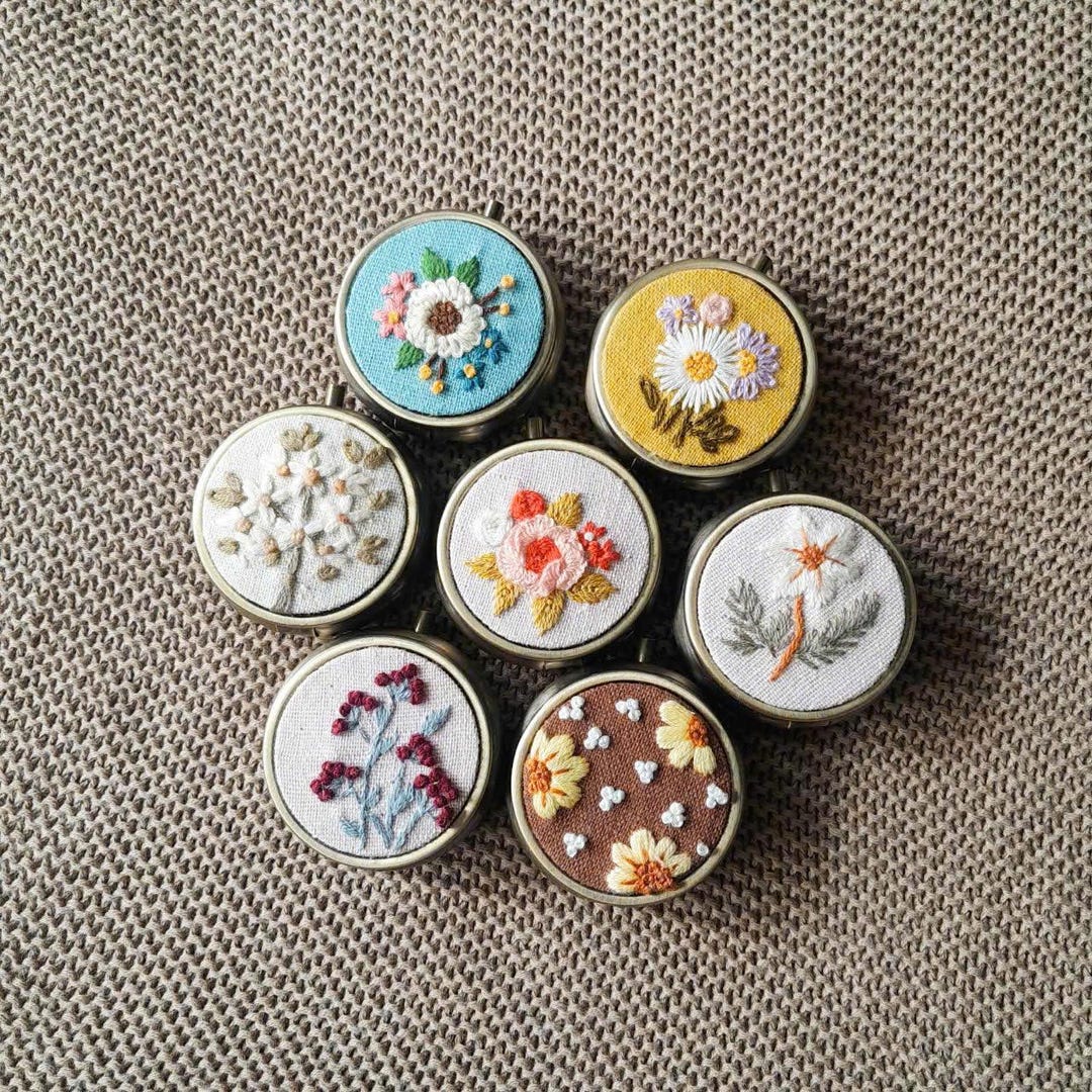Hand-embroidered Floral Pill Box: Linen Travel Medicine Holder - Etsy