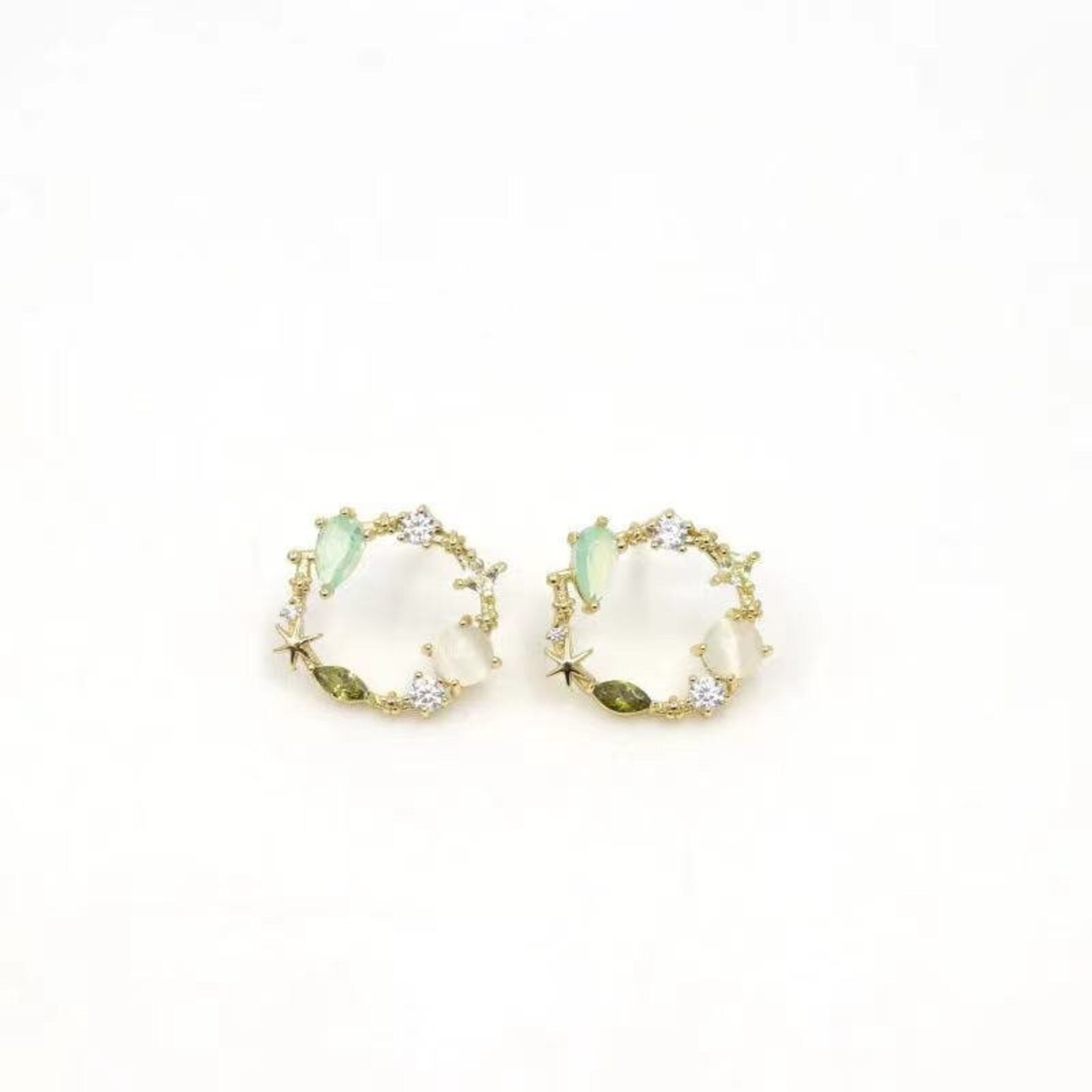 Circular Gemstone Stud Earrings Dainty Stud Earrings - Etsy