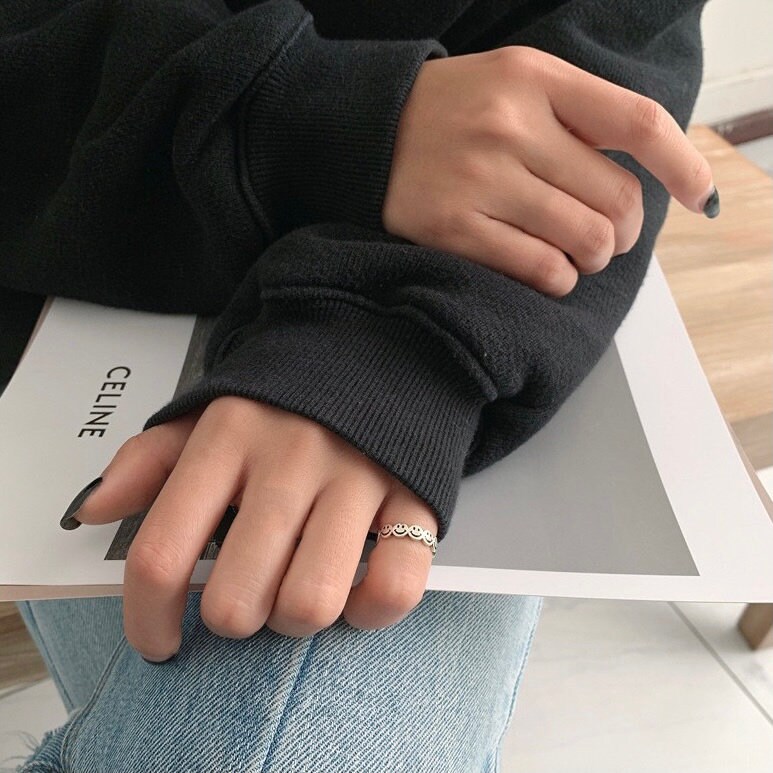 Silver Smiley Face Ring Stackable Rings Smile Face Ring - Etsy