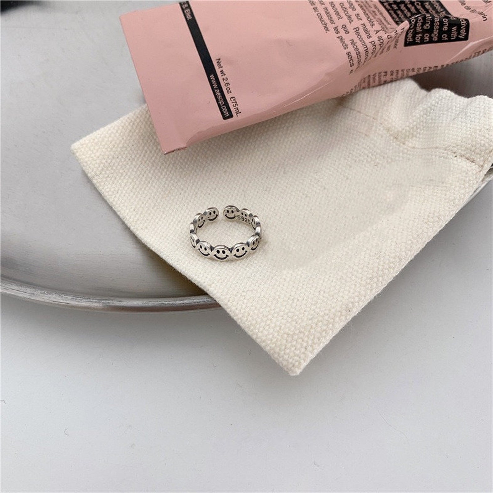 Silver Smiley Face Ring Stackable Rings Smile Face Ring - Etsy