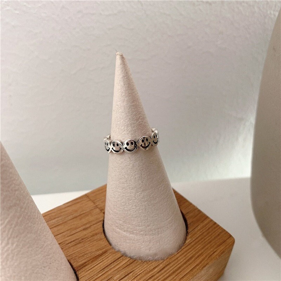 Silver Smiley Face Ring Stackable Rings Smile Face Ring - Etsy