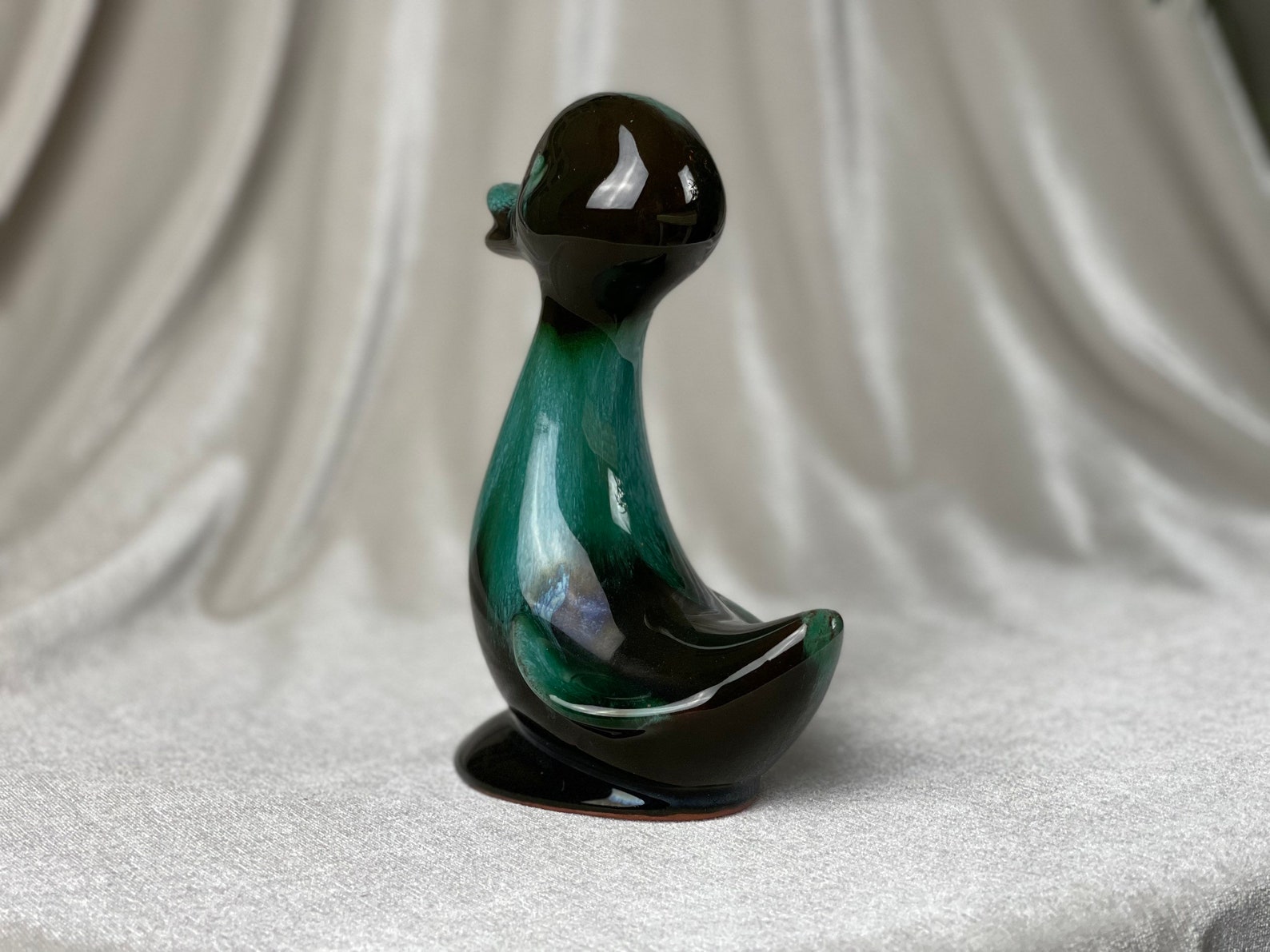 Ceramic Duck Figurines With Black & Green Drip Glaze - Etsy