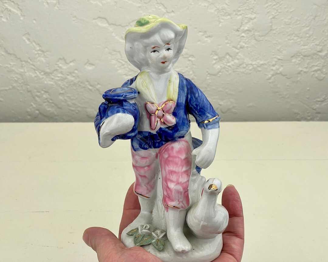 Boy Figurine With Duck, Handpainted Boy With Goose - Etsy