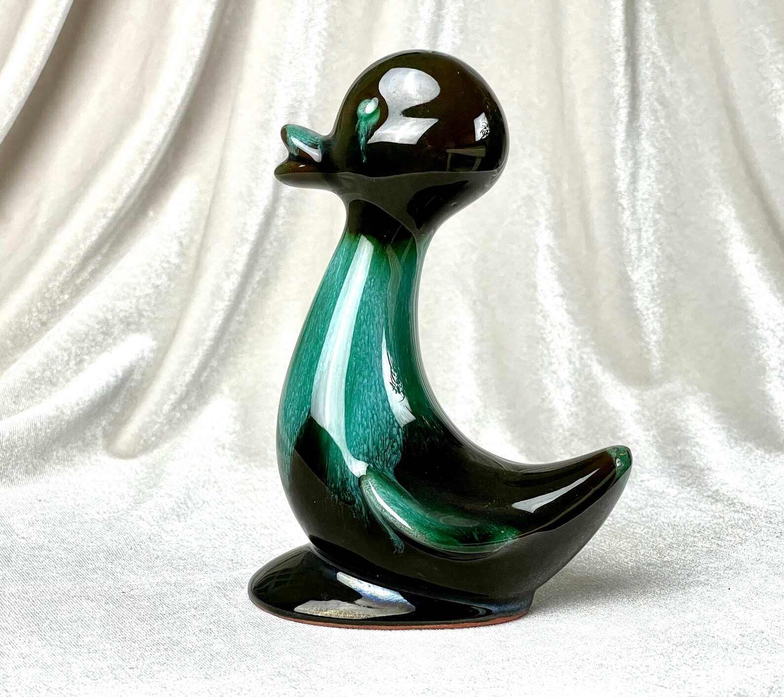 Ceramic Duck Figurines With Black & Green Drip Glaze - Etsy