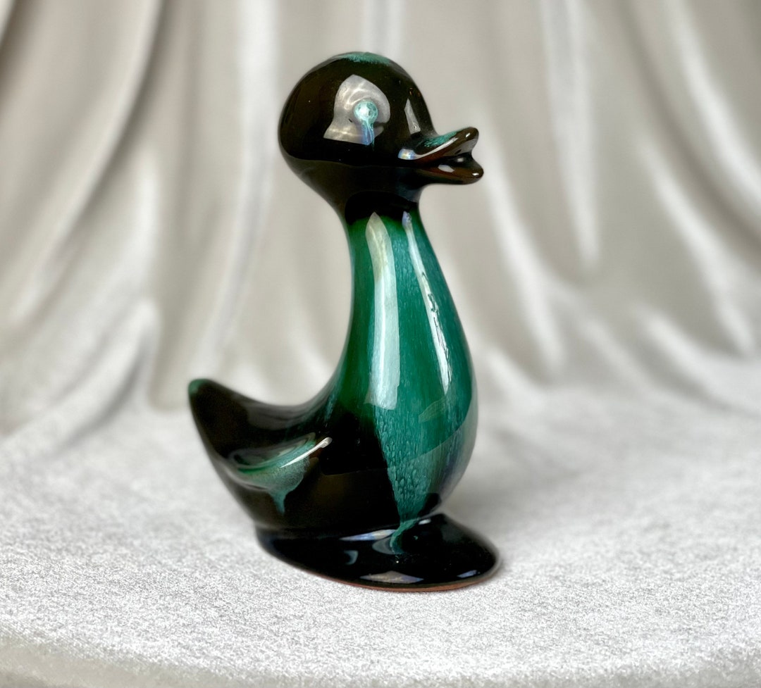 Ceramic Duck Figurines With Black & Green Drip Glaze - Etsy