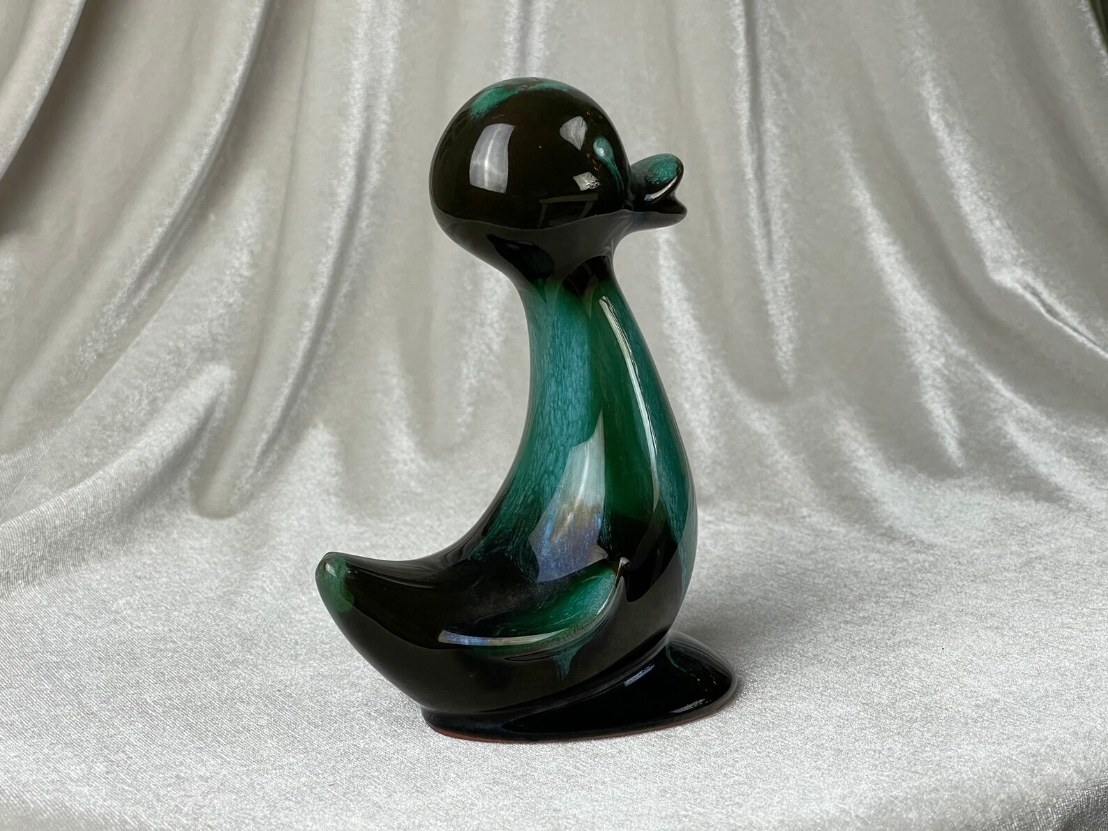 Ceramic Duck Figurines With Black & Green Drip Glaze - Etsy