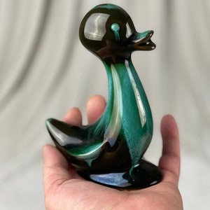 Ceramic Duck Figurines With Black & Green Drip Glaze - Etsy