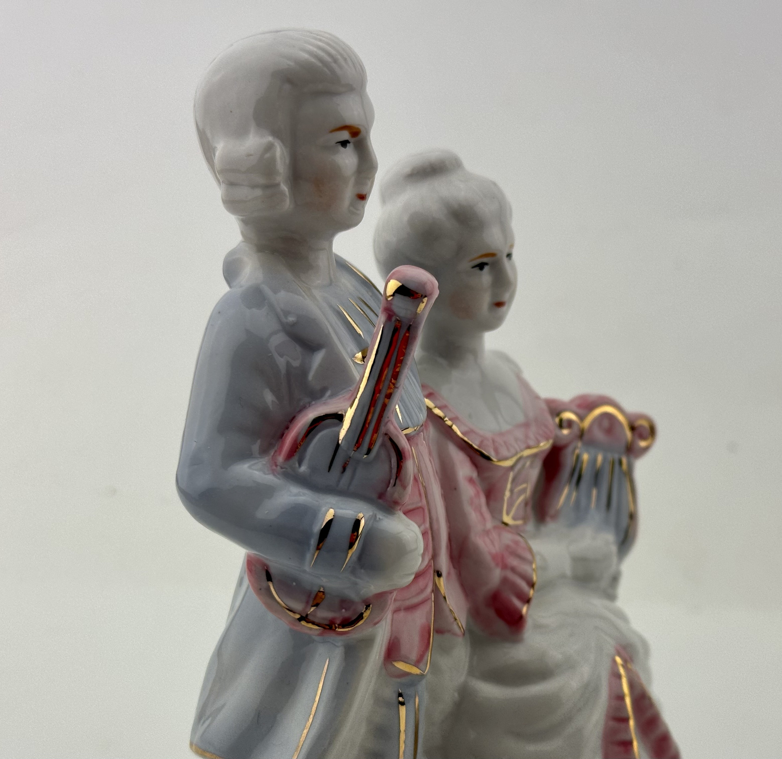 Porcelain Colonial Couple With Guitar and Harp in Pastel Pink - Etsy
