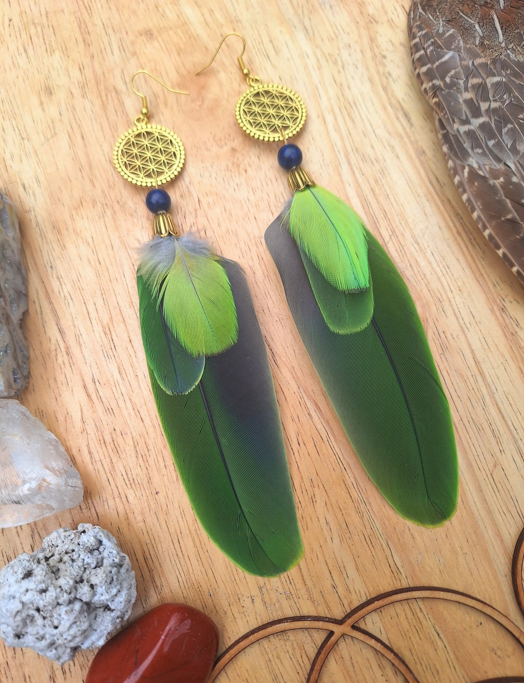 Parrot Feather Earrings ~ Flower of Life Earrings ~ Feather Earrings ...