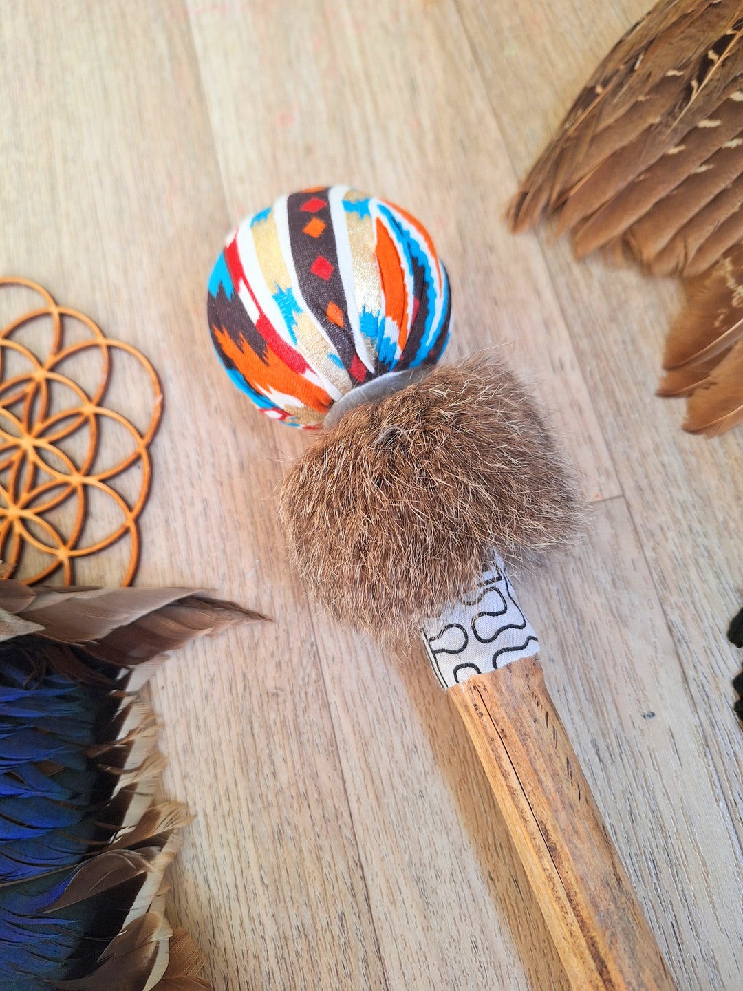 Shamanic Drum Beater ~ Drum Beater ~ Soft Drum Beater ~ Tribal Pattern ...