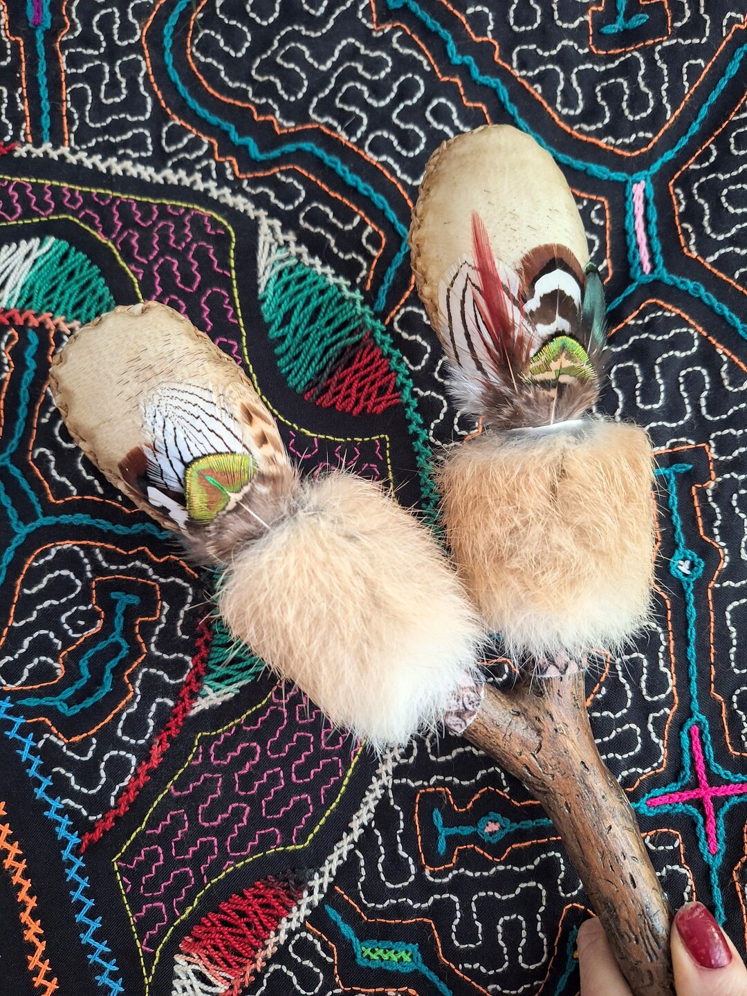 Double Head Deer Hide Rattle ~ Double Head Rattle ~ Snake Pattern ...