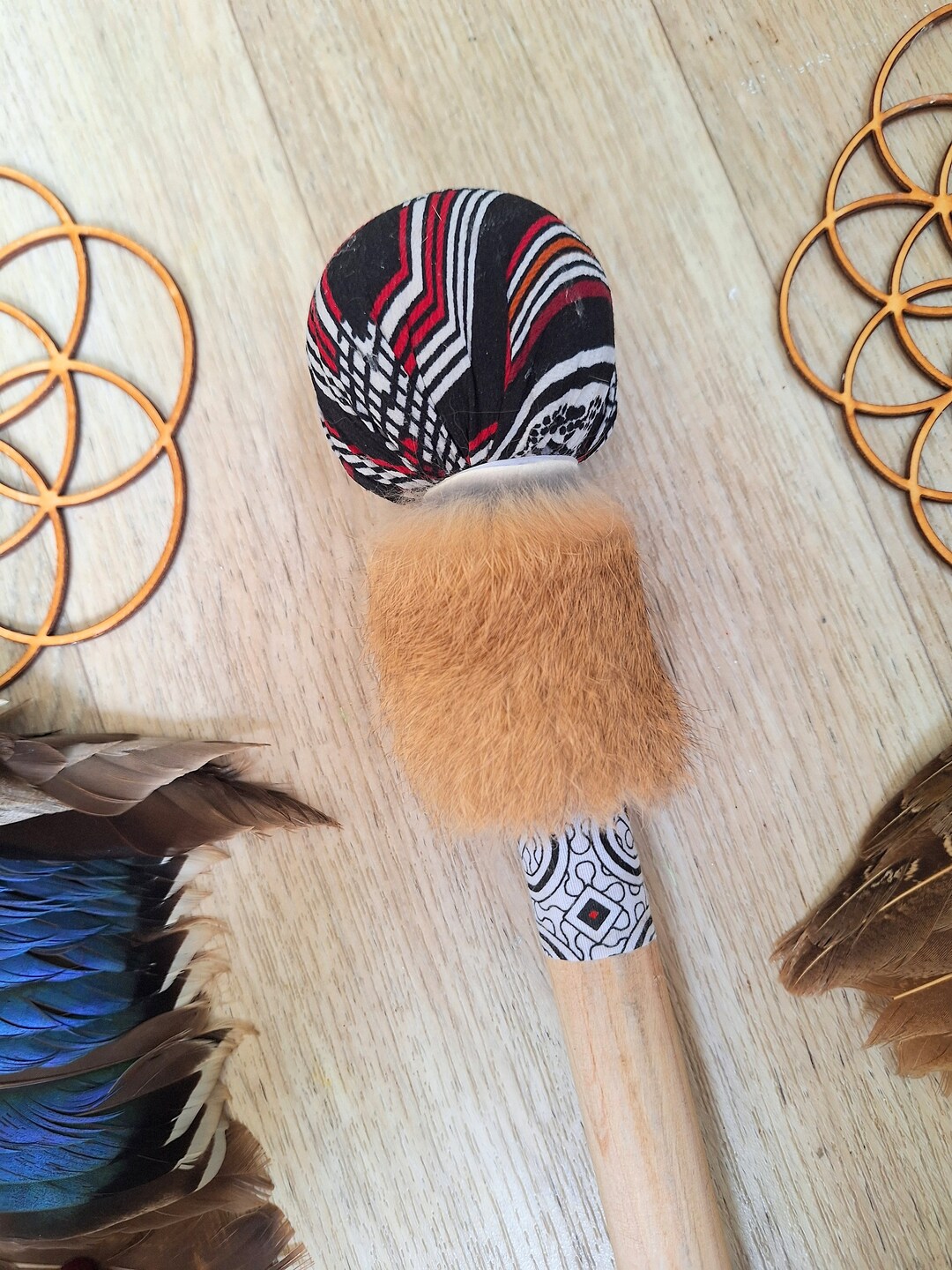 Shamanic Drum Beater ~ Drum Beater ~ Soft Drum Beater ~ Tribal Pattern ...