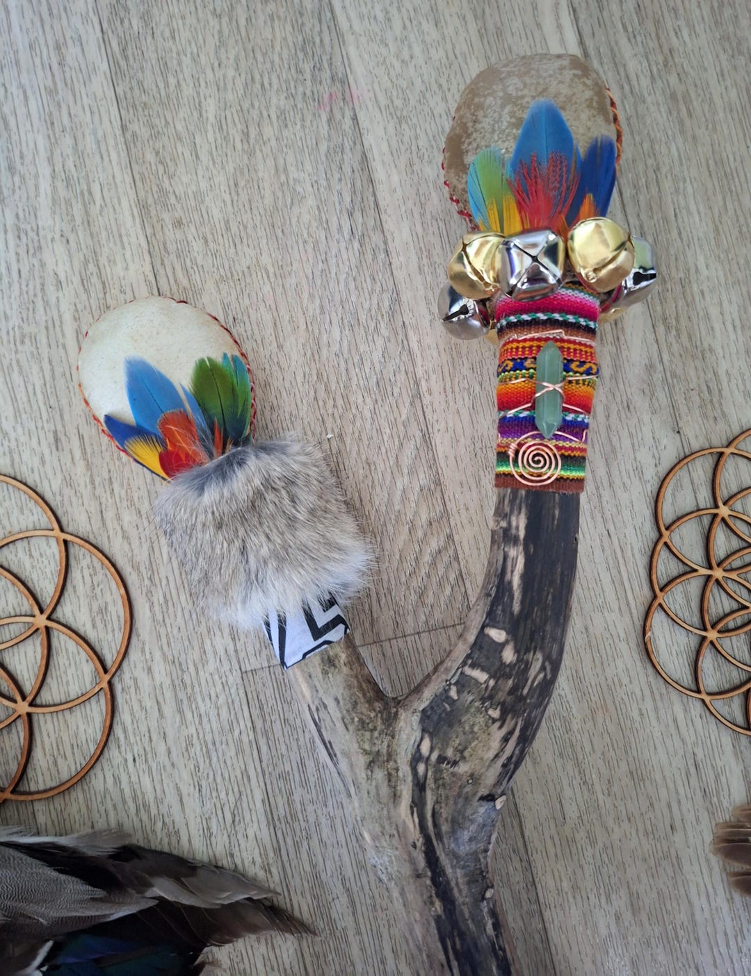 Deer Skin Rattle ~ Ceremonial Rattle ~ Double Head Rattle ~ Bell Rattle ...