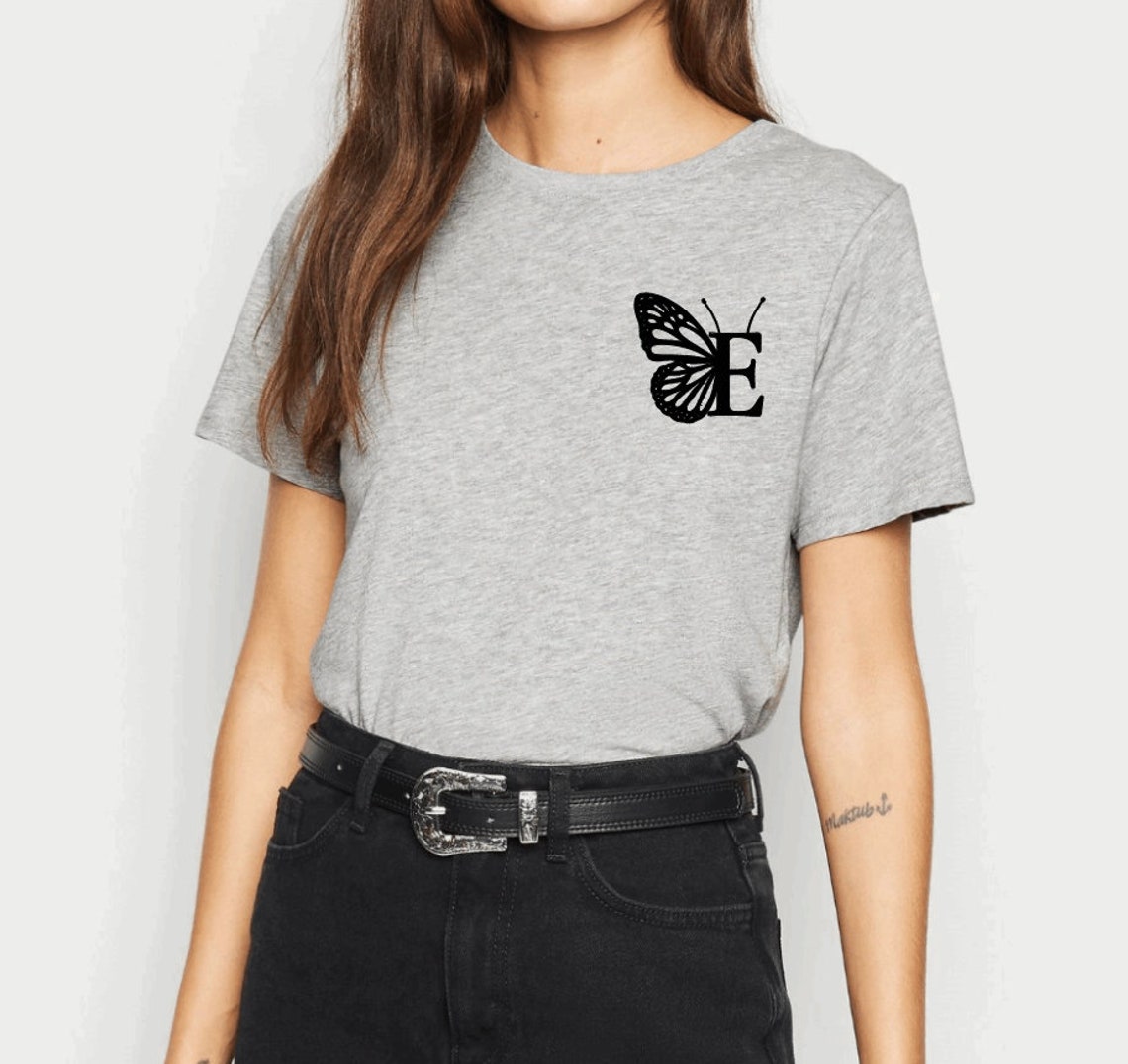 Personalised Butterfly Initial Tshirt for Women Personalised - Etsy