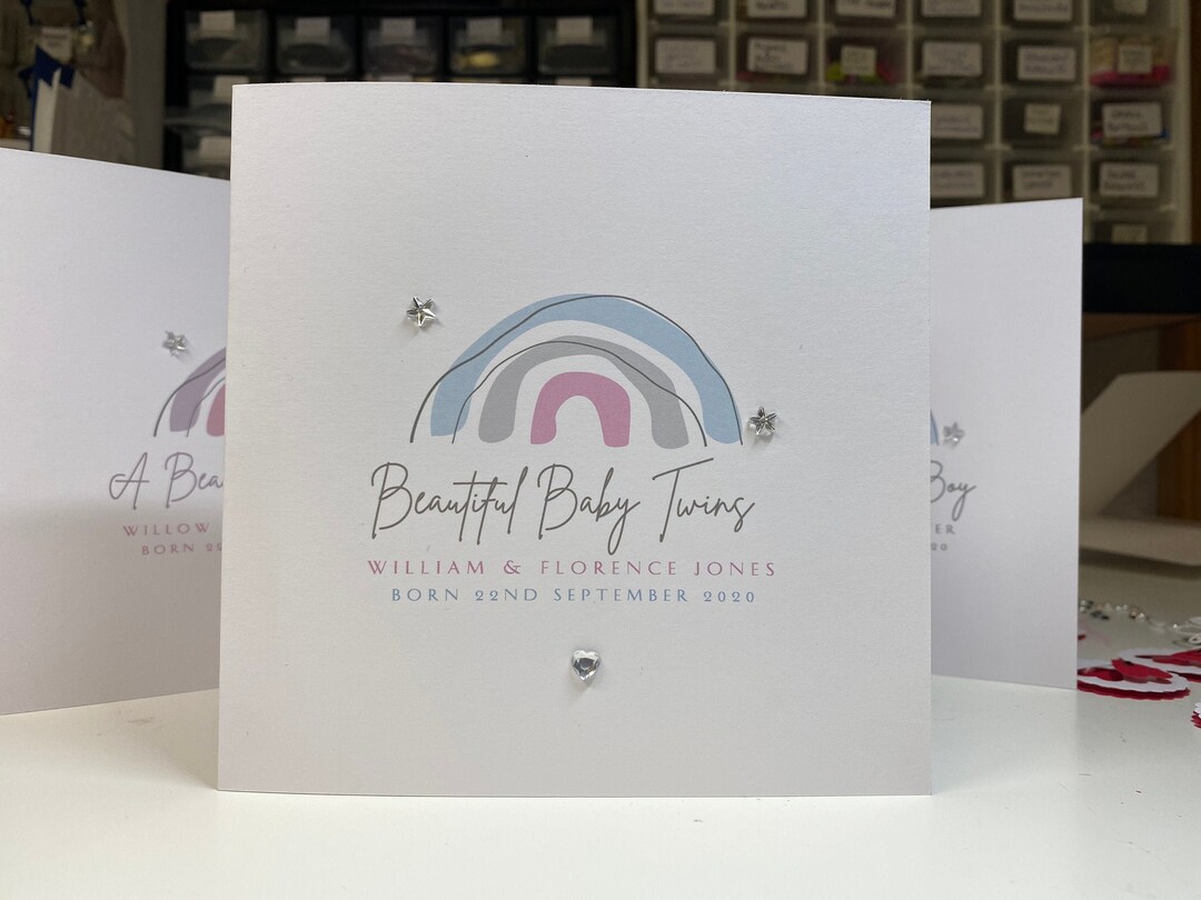 Personalised Twin Card, Card for Twins, New Baby Twins Card, New ...