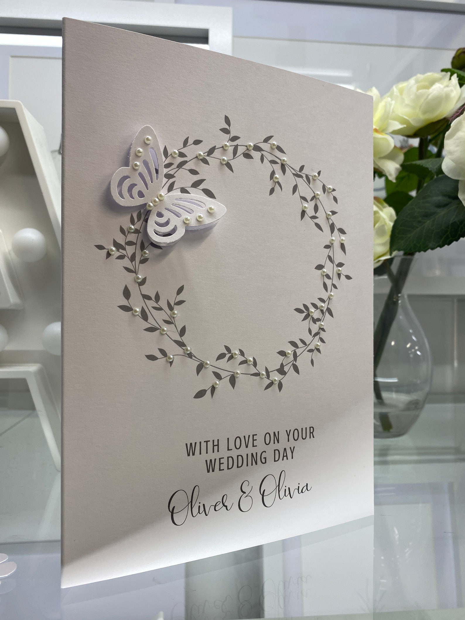 Personalised Wedding Card Simple Wedding Card With Pearls | Etsy