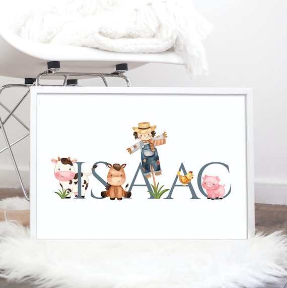 Farm Animals Personalised Print Cow Pig Donkey Name Print | Etsy