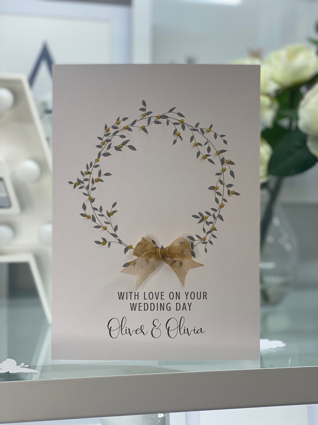 Personalised Wedding Card, Simple Wedding Card, With Gold Gems and Gold ...