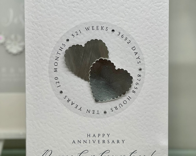 Real Tin Anniversary Card. Handmade Ten Year Anniversary Card. Wedding ...