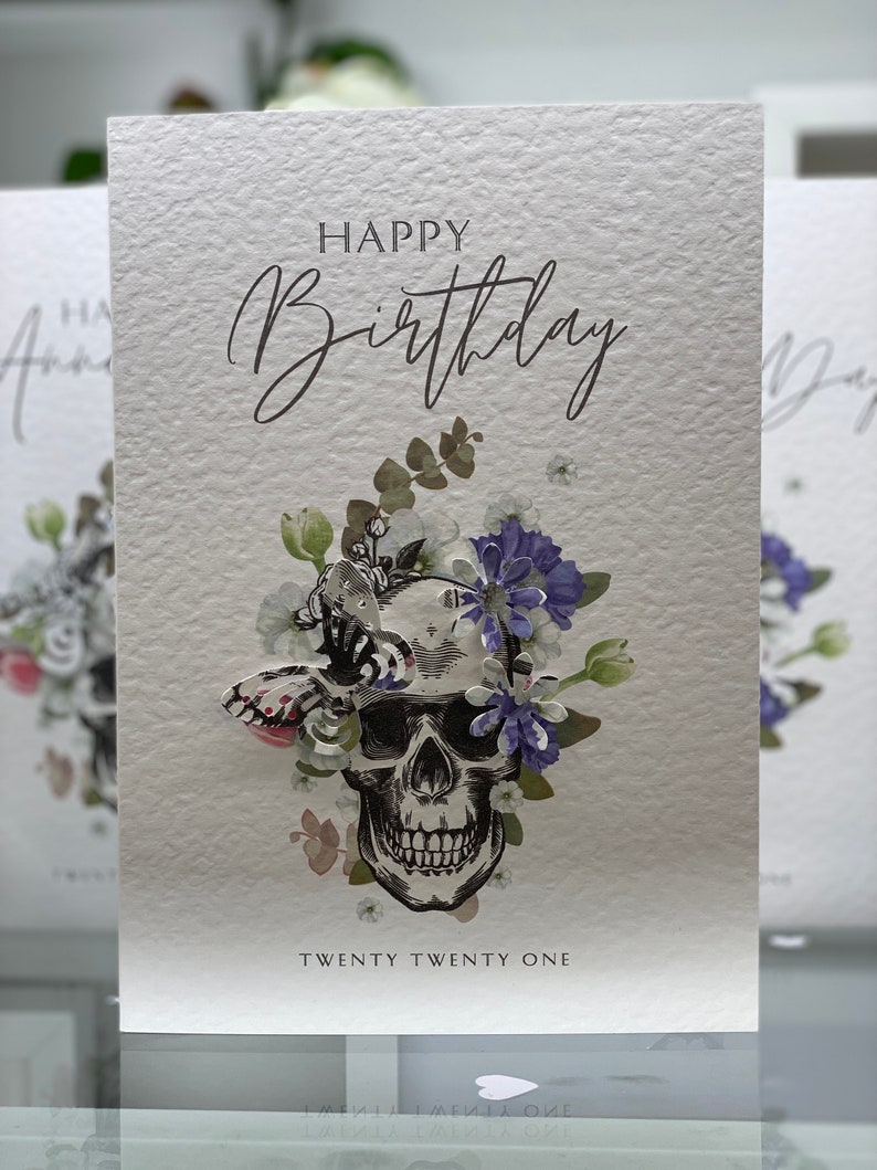 Happy Birthday Skull Card Personalised Skull Flowers - Etsy