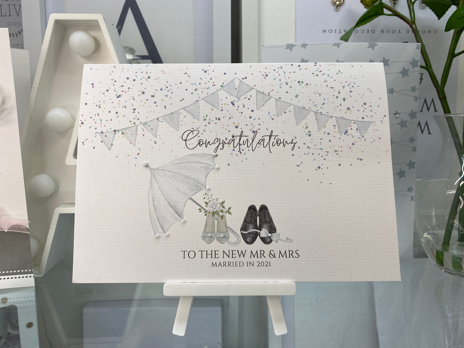 Personalised Wedding Card, Simple Wedding Card, With Gems, Bride and ...