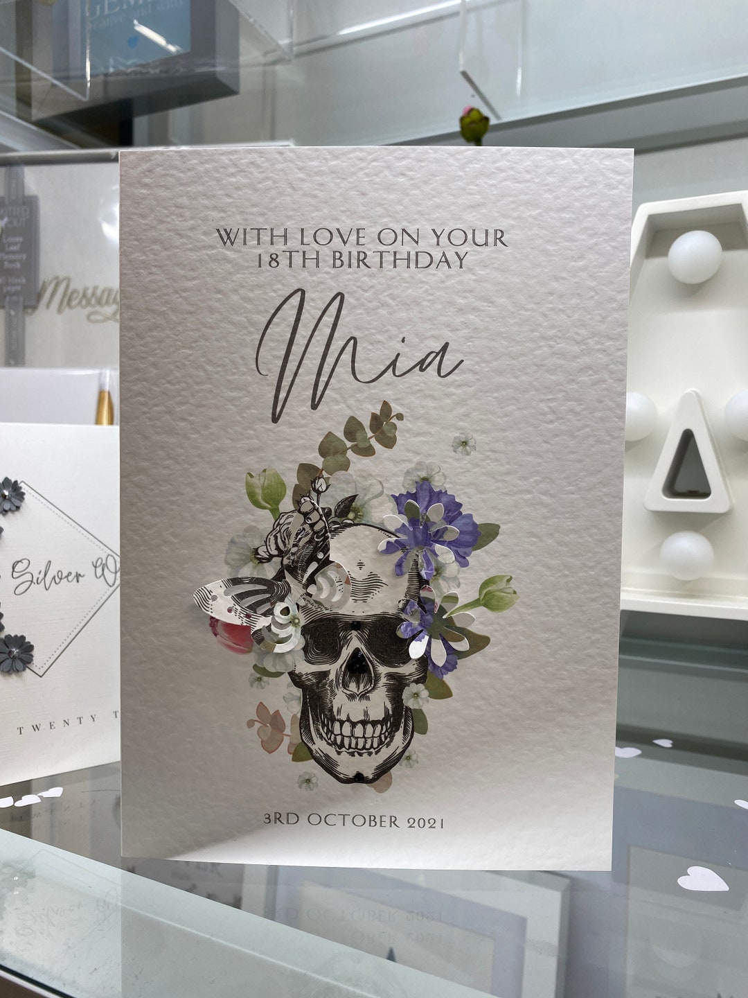 Personalised Happy Birthday Skull Card, Personalised Skull, Flowers ...