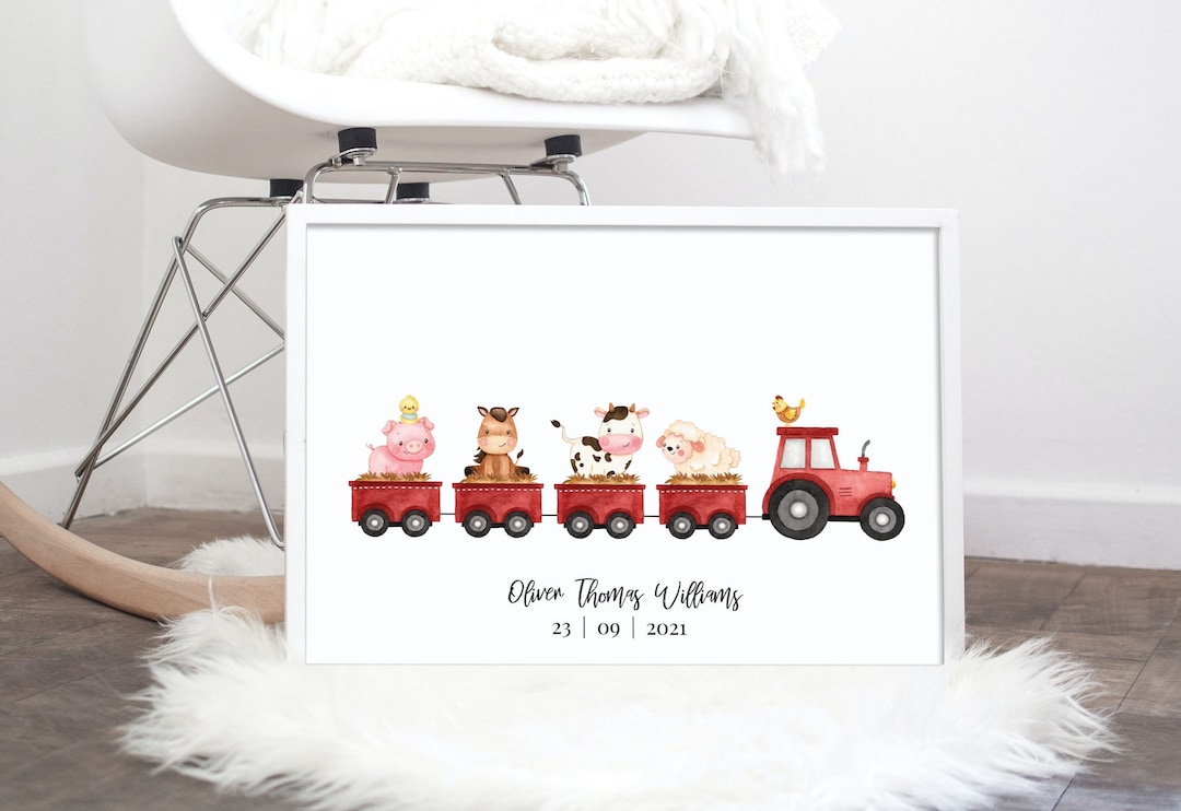 Tractor and Trailer With Farm Animals Personalised Print, Cow, Pig ...