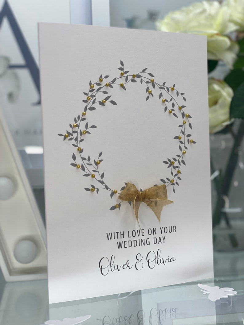 Personalised Wedding Card, Simple Wedding Card, With Gold Gems and Gold ...