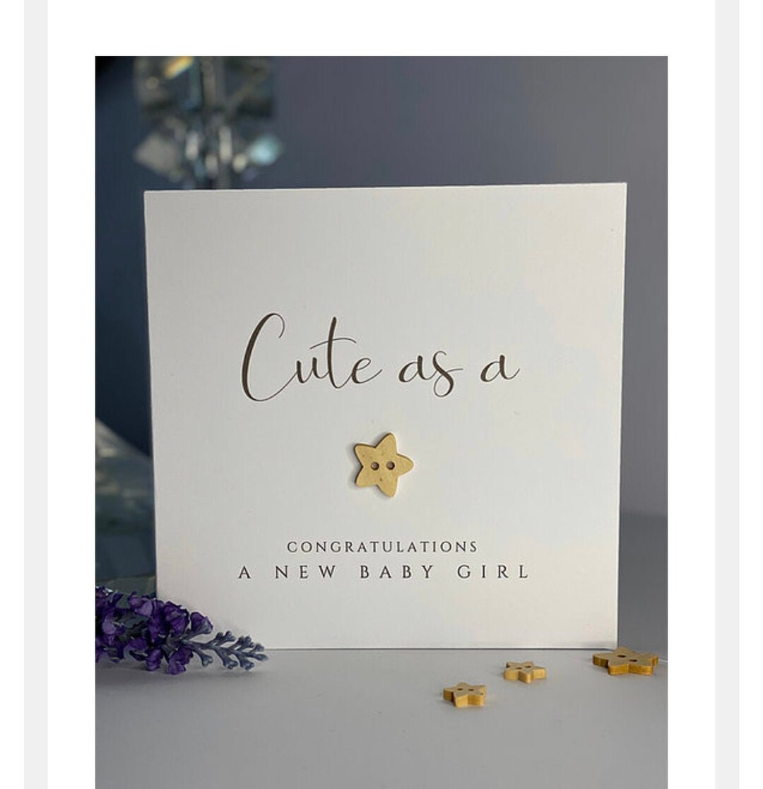 New Baby Girl Card, New Parents Card, Baby Card, Cute as A Button ...