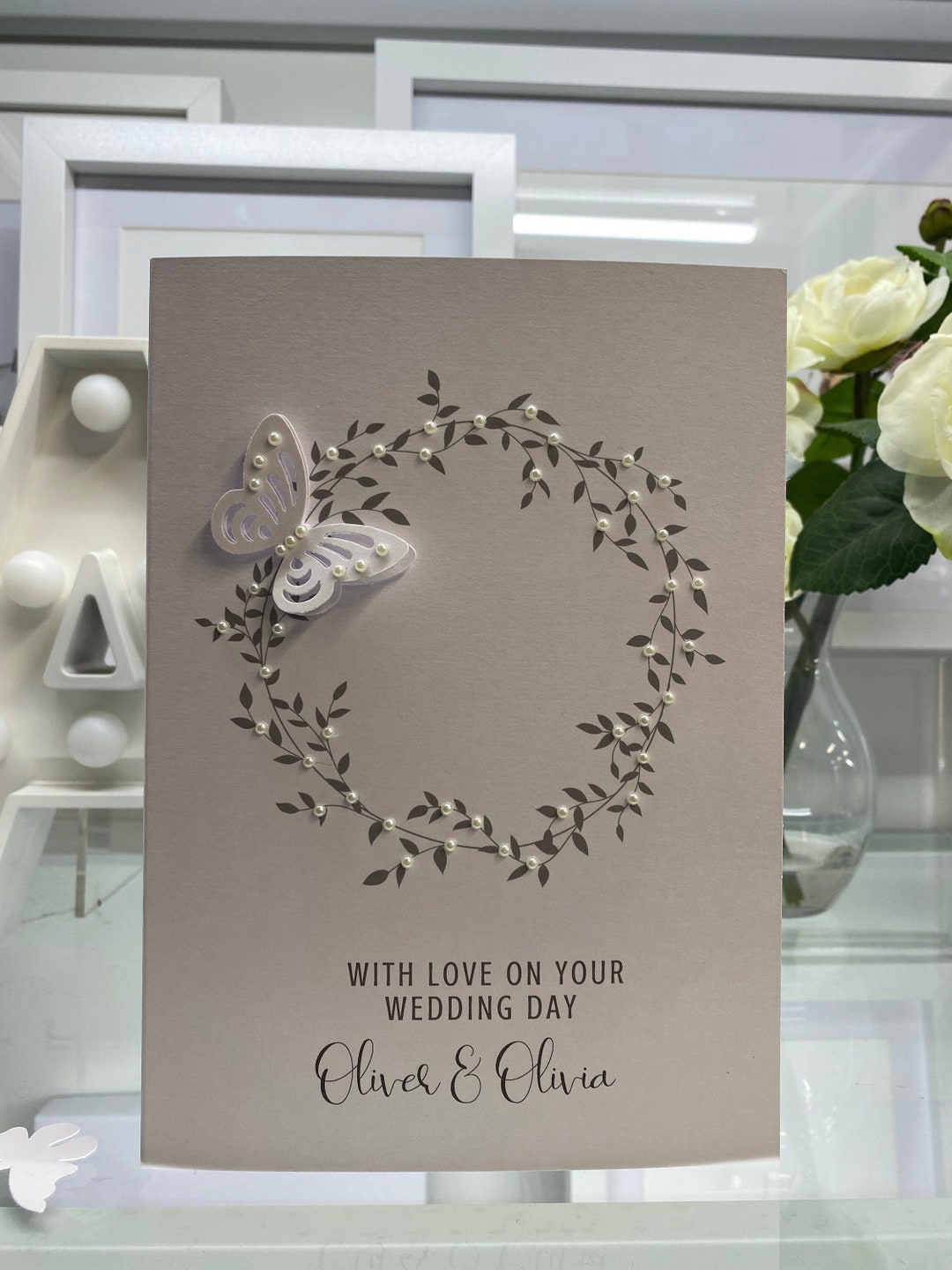 Personalised Wedding Card, Simple Wedding Card, With Pearls and A White ...