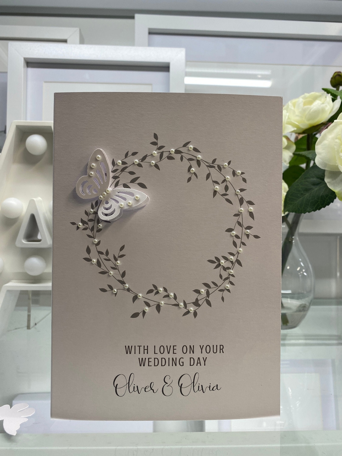 Personalised Wedding Card Simple Wedding Card With Pearls - Etsy