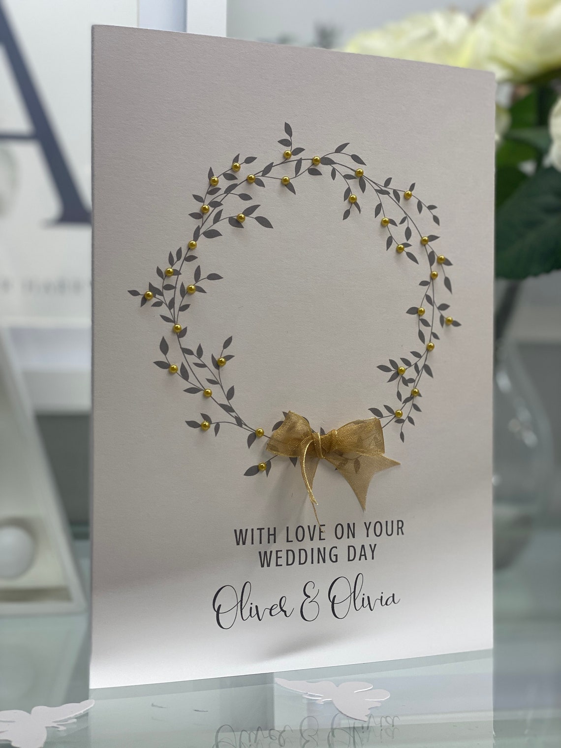 Personalised Wedding Card, Simple Wedding Card, With Gold Gems and Gold ...