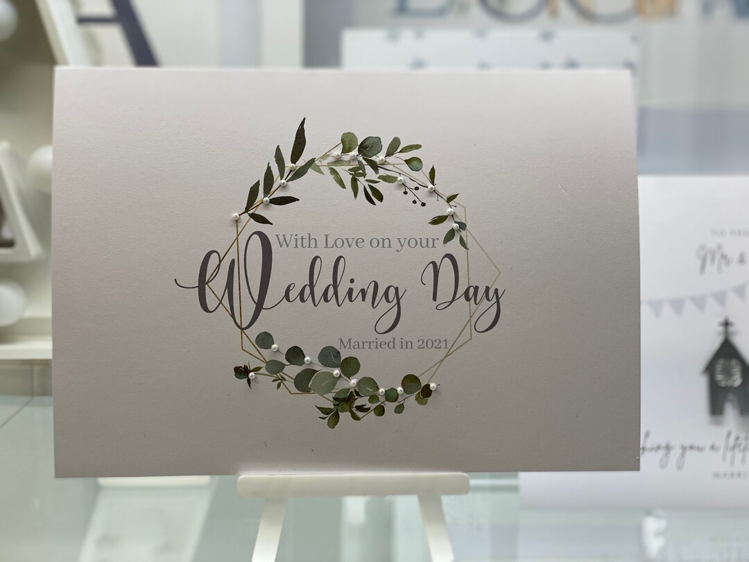Wedding Card, Simple Wedding Card, Geometric Wreath and Gems, Keepsake ...