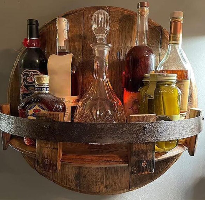 Wooden Vintage Whiskey Barrel Shelf Bottle Display Wine Racks Bar ...