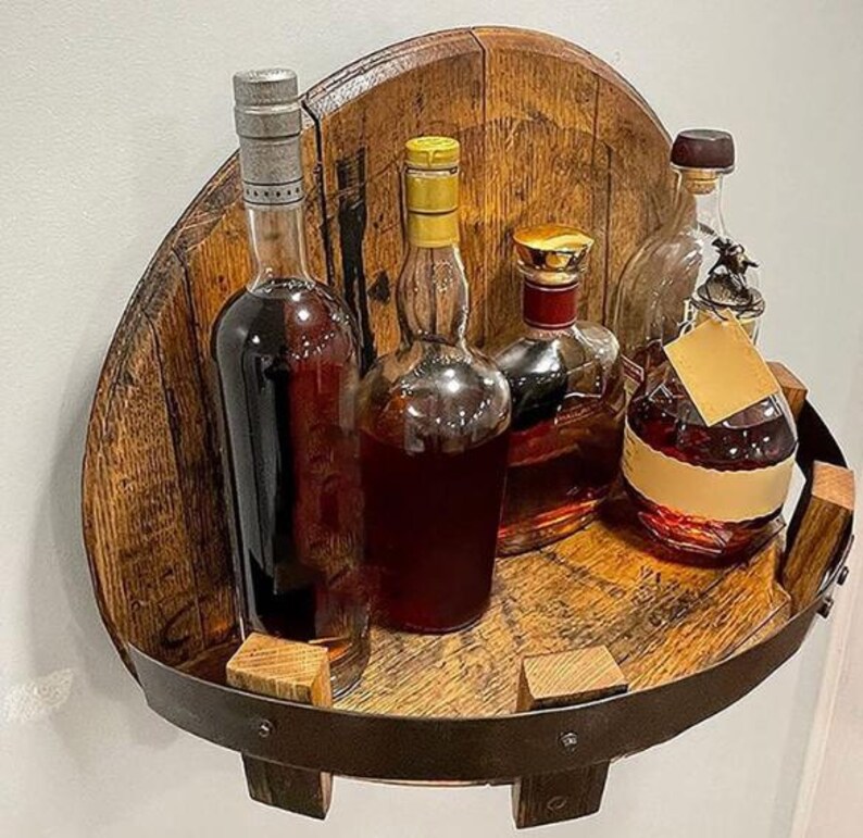 Wooden Vintage Whiskey Barrel Shelf Bottle Display Wine Racks Bar ...
