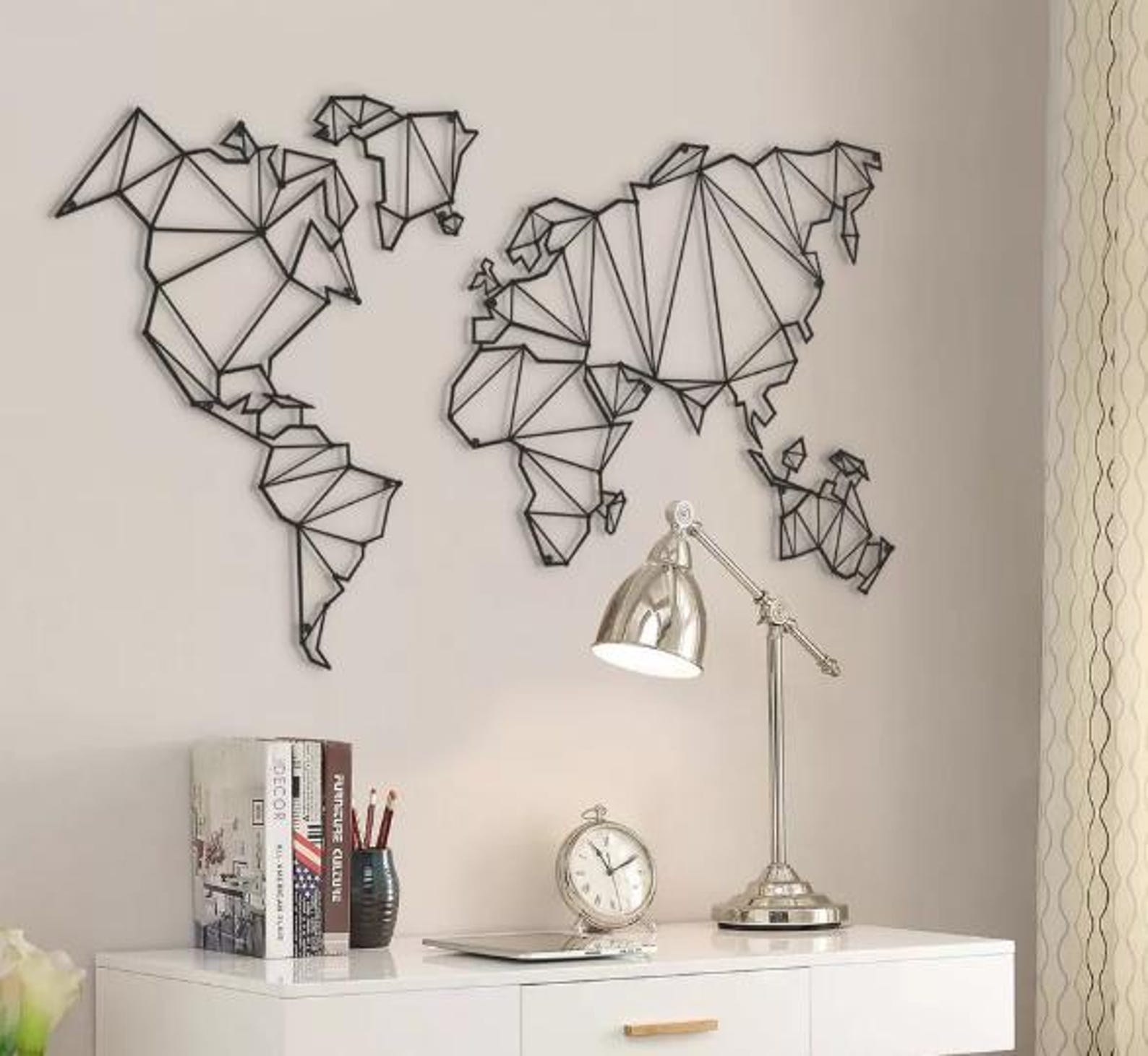 Abstract World Map Wall Decor, Large Metal Wall Art, Decorative Wall ...