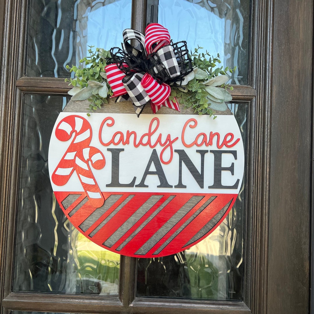 Christmas Welcome Sign Candy Cane Lane Door Hanger Farmhouse Christmas ...