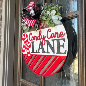 Christmas Welcome Sign Candy Cane Lane Door Hanger Farmhouse Christmas ...