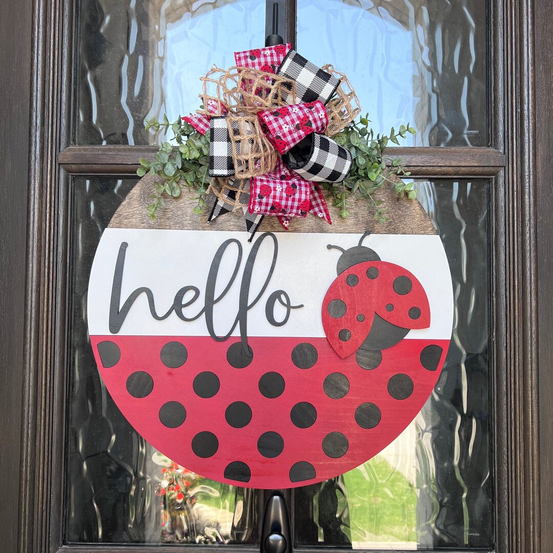Summer Front Door Decor Ladybug Door Hanger Hello Sign Front Door ...