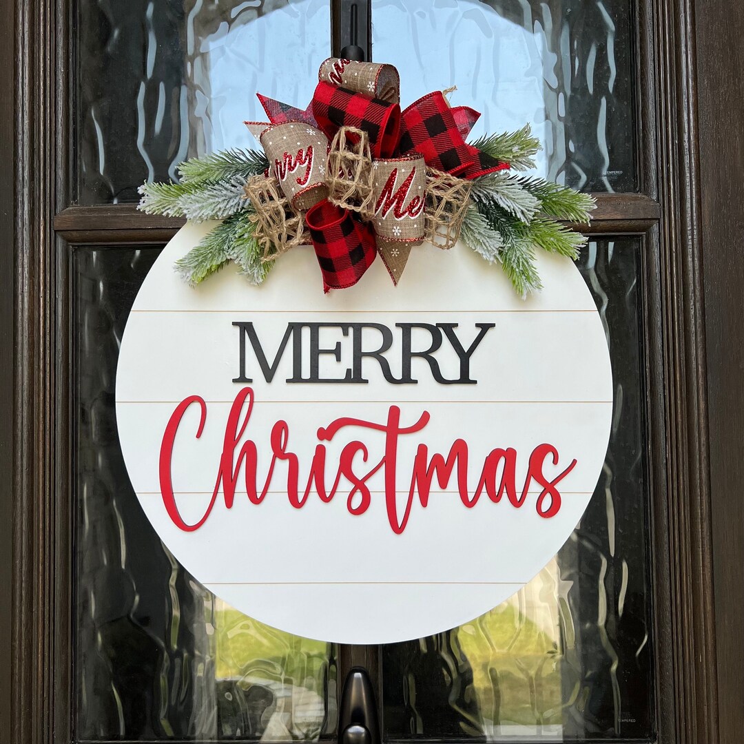Christmas Welcome Sign Merry Christmas Door Hanger Buffalo Plaid ...