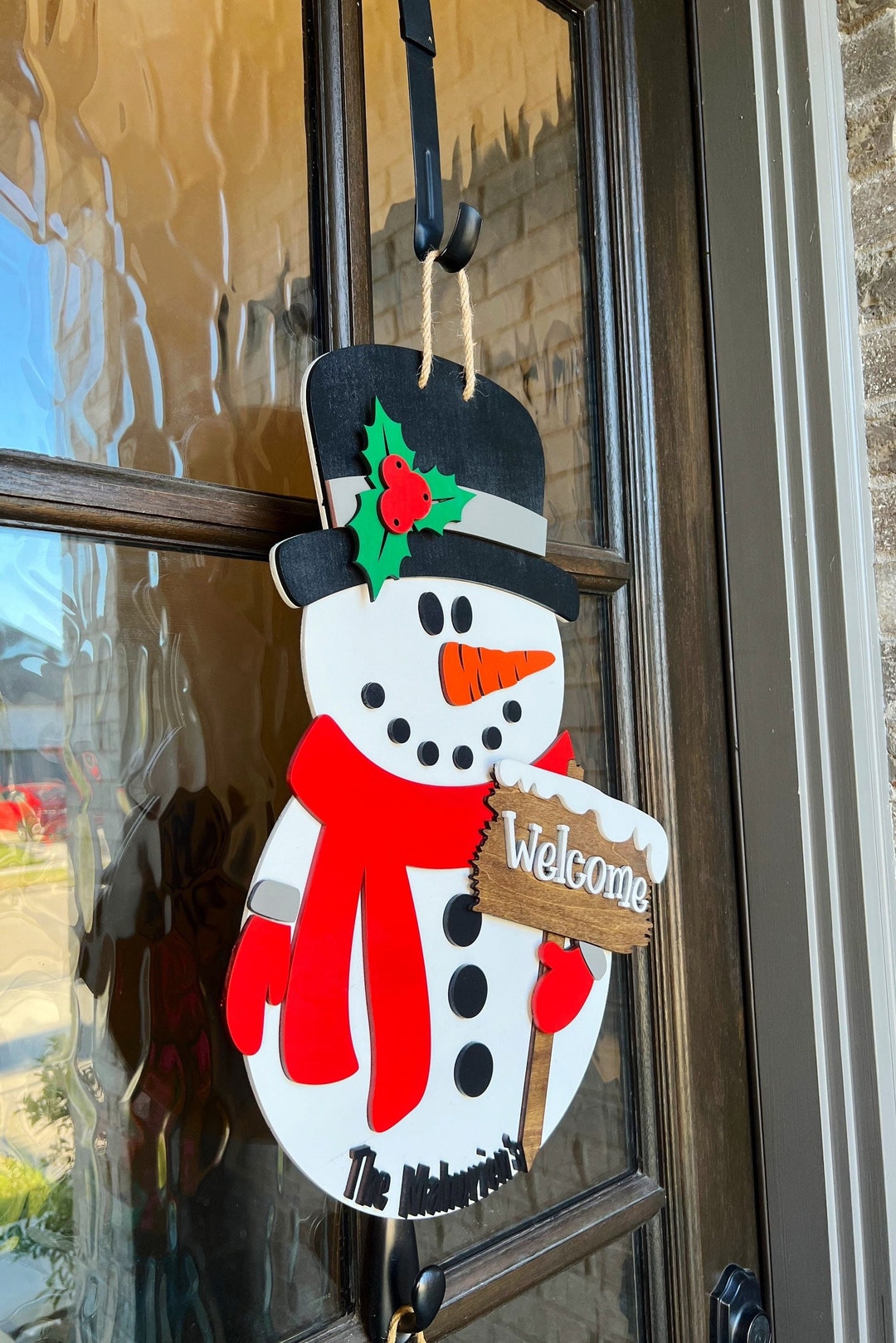 Winter Front Door Hanger Snowman Door Hanger Family Name Personalized ...