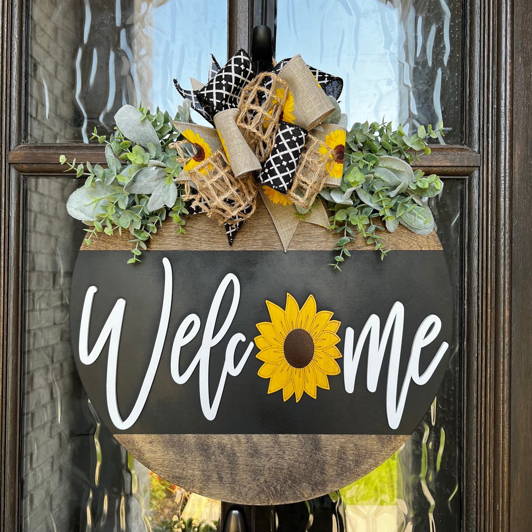 Welcome Sunflower Door Hanger Welcome Sign Front Door Sunflower Decor ...