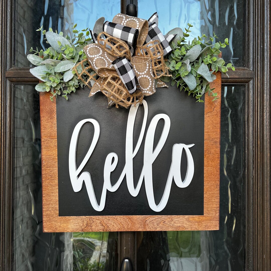 Square Welcome Sign Hello Front Door Decor Hello Front Door Hanger ...
