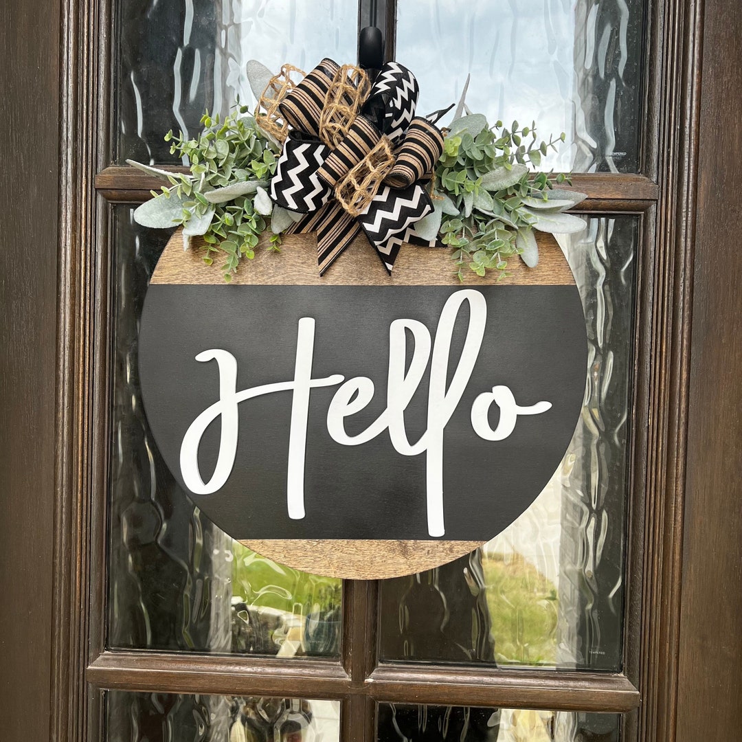 Welcome Sign Hello Front Door Hanger Front Door Wreath Front Door Decor ...