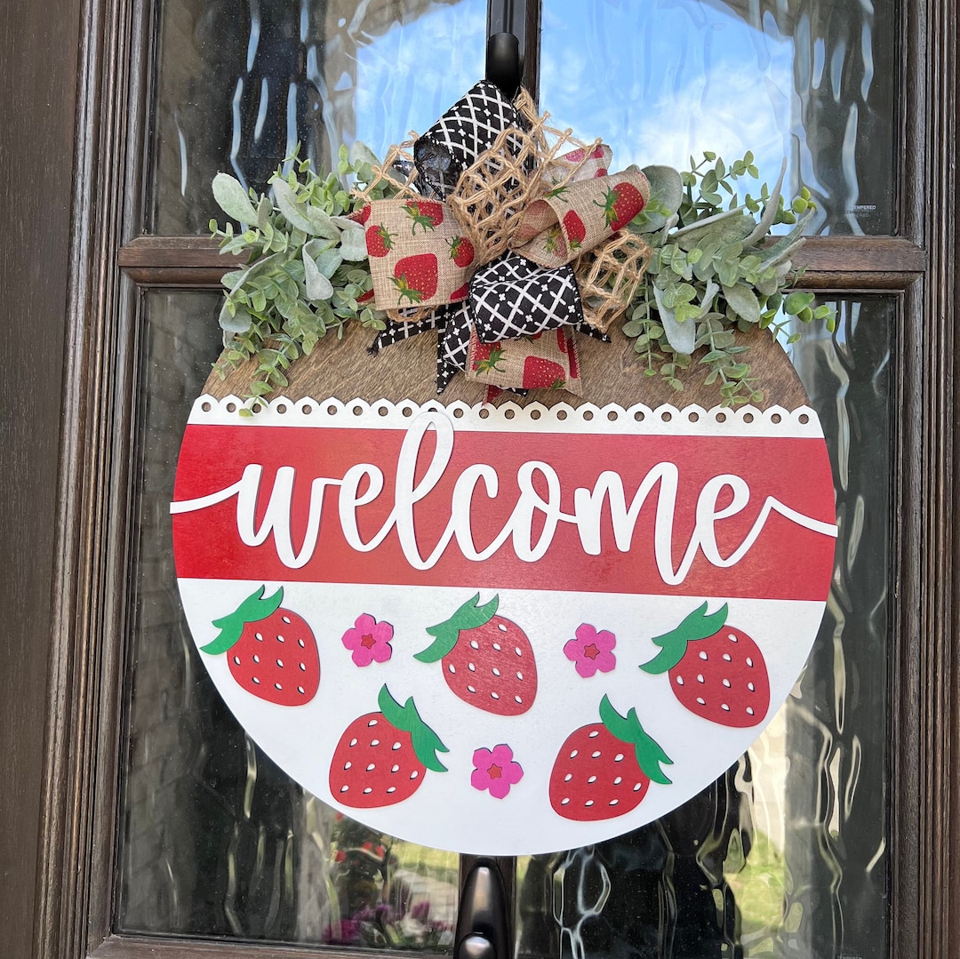 Summer Front Door Decor Strawberry Welcome Sign Welcome Sign Front Door ...