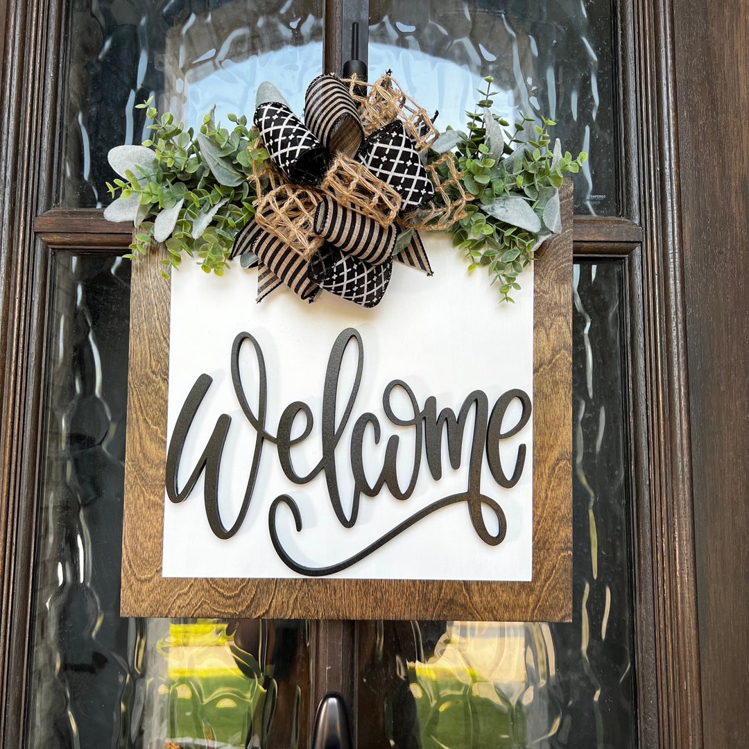 Square Welcome Sign Welcome Front Door Decor Welcome Front Door Hanger ...