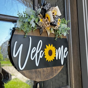 Welcome Sunflower Door Hanger Welcome Sign Front Door Sunflower Decor ...