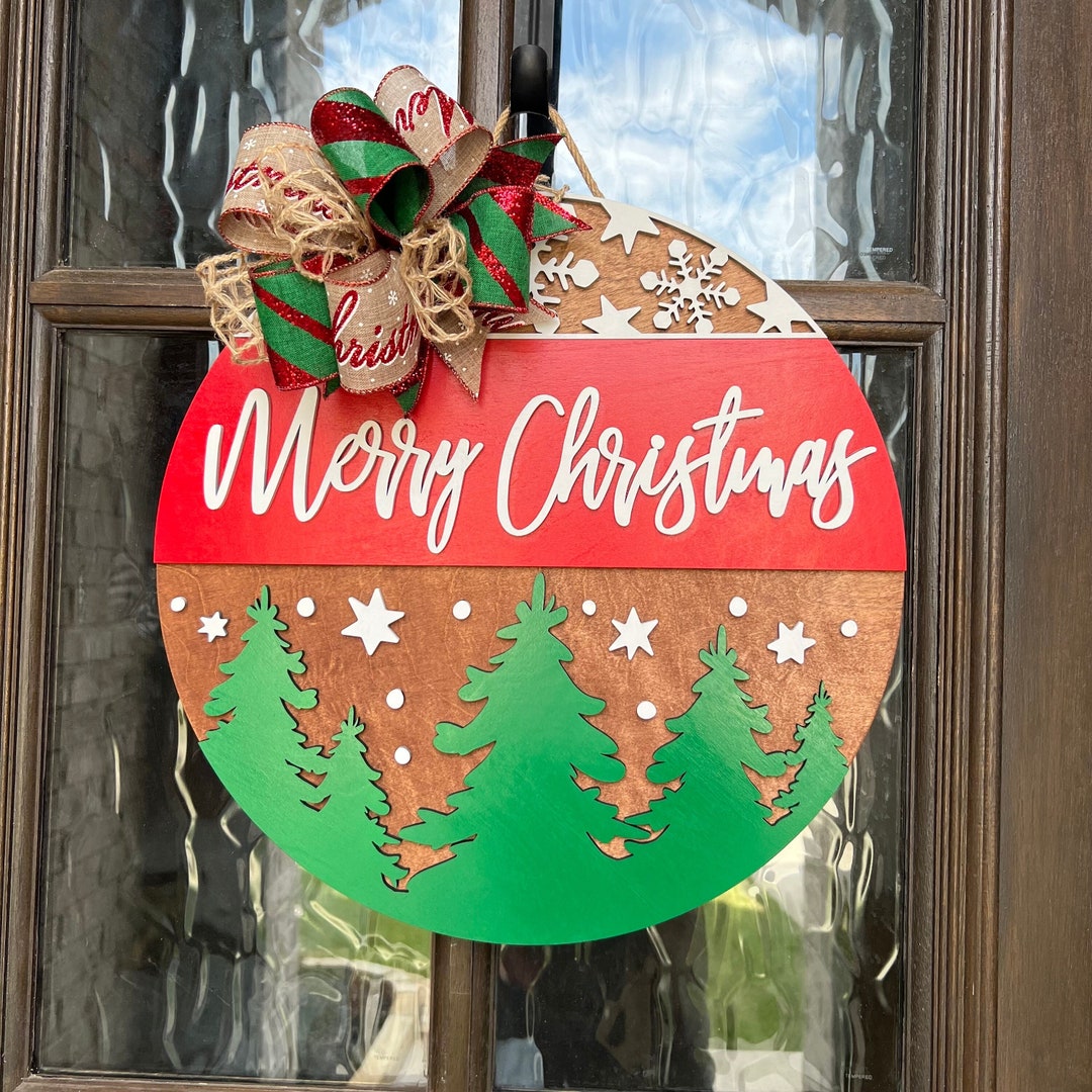 Christmas Welcome Sign Merry Christmas Door Hanger Farmhouse Christmas ...